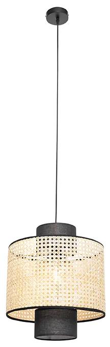 Venkovská závěsná lampa černá s ratanem - Kata