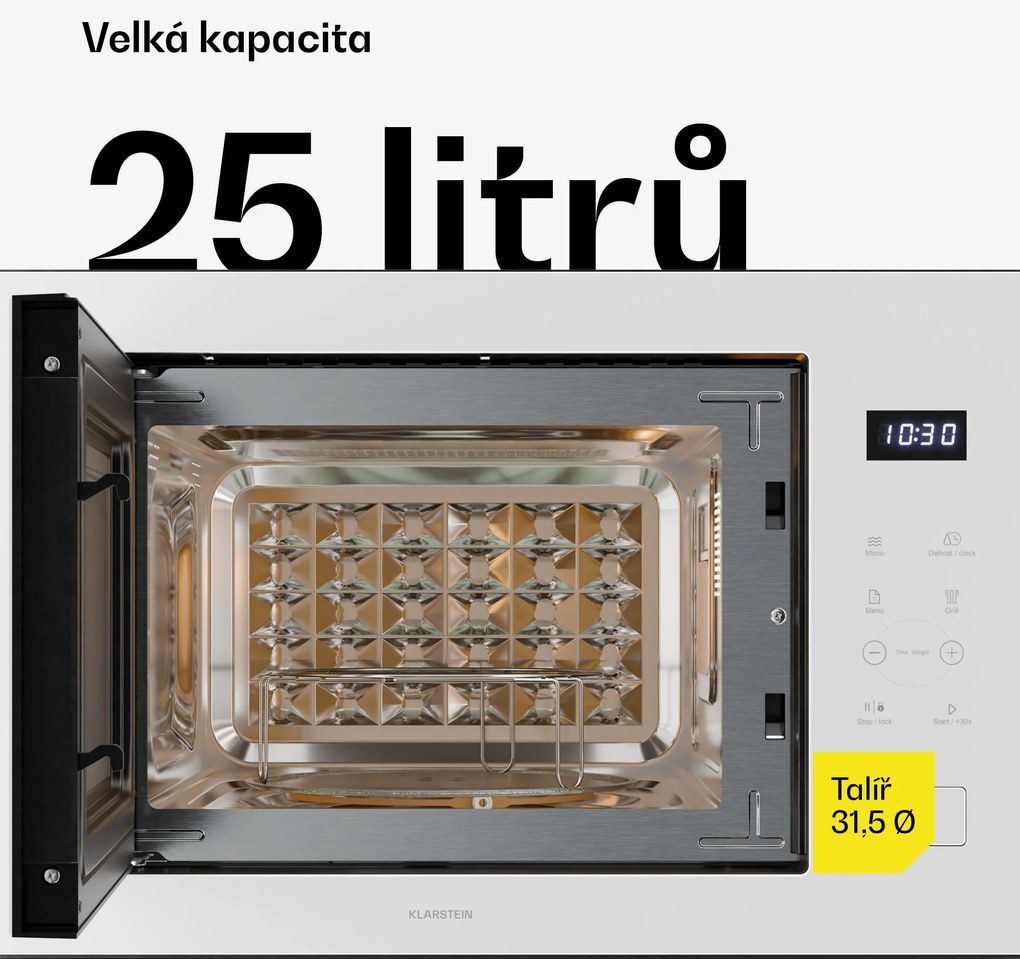 Klarstein Vestavná mikrovlnná trouba s grilem | 1200 W gril | 850 W mikrovlnná trouba | 60 cm