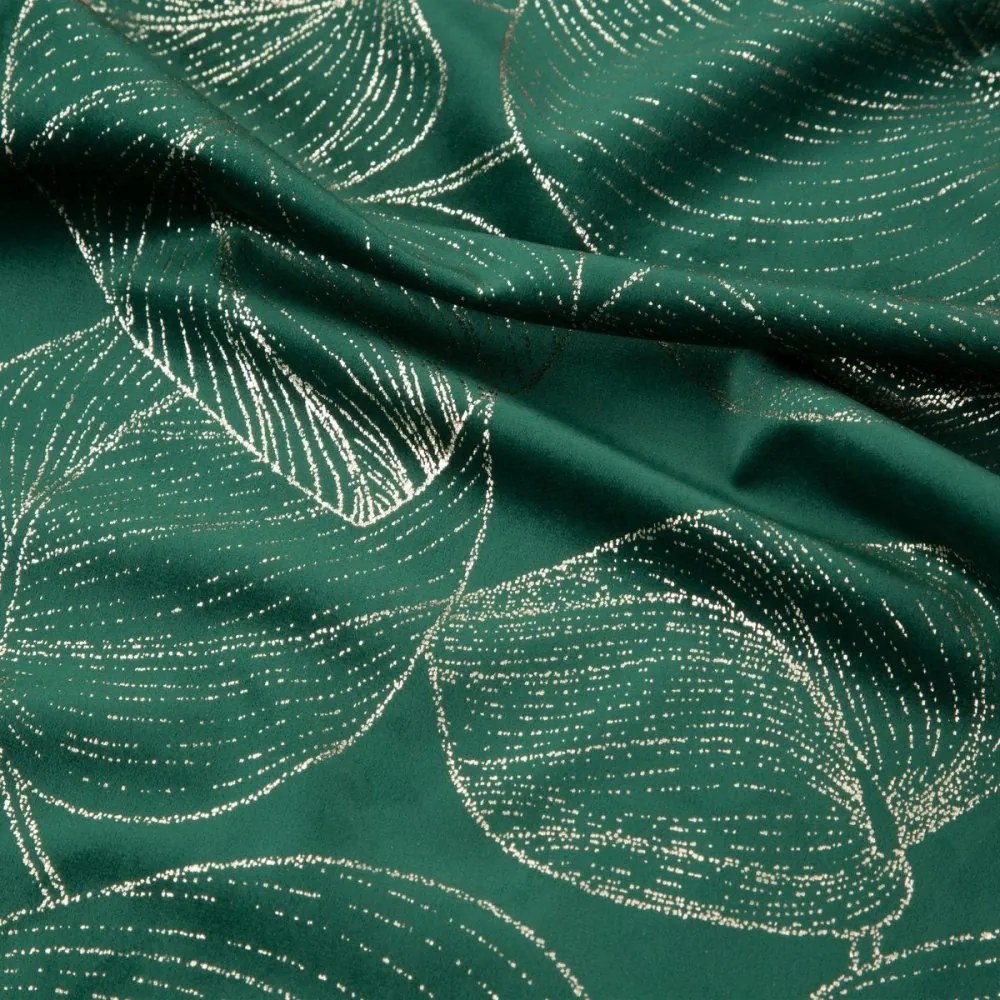 Sametový středový ubrus s lesklým potiskem zelených listů Šířka: 35 cm | Délka: 180 cm
