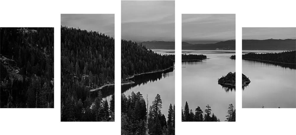 5-dílný obraz jezero při západu slunce v černobílém provedení Varianta: 200x100