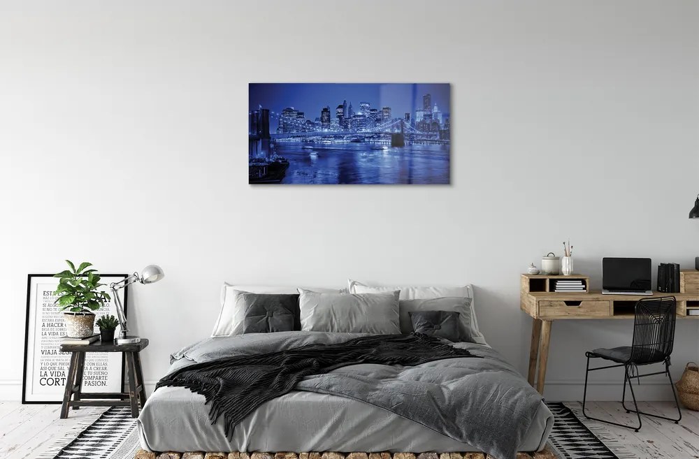 akrylový obraz Panorama most mrakodrapy river 100x50 cm