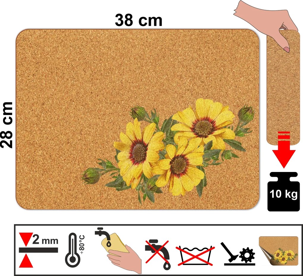 PokojovaDekorace.cz, Korkové prostírání s potiskem - 502, kytky, 38x28 cm, 1 ks