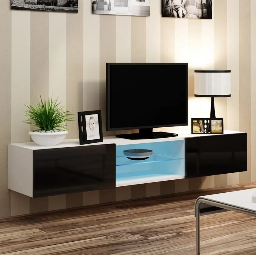 Cama Televizní stolek VIGO 180 GLASS Provedení: Bílo/černý lesk