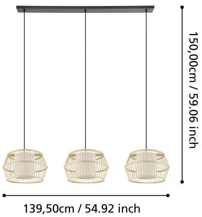 Eglo 390234 - Lustr na lanku MONTERROSO 3xE27/40W/230V bambus