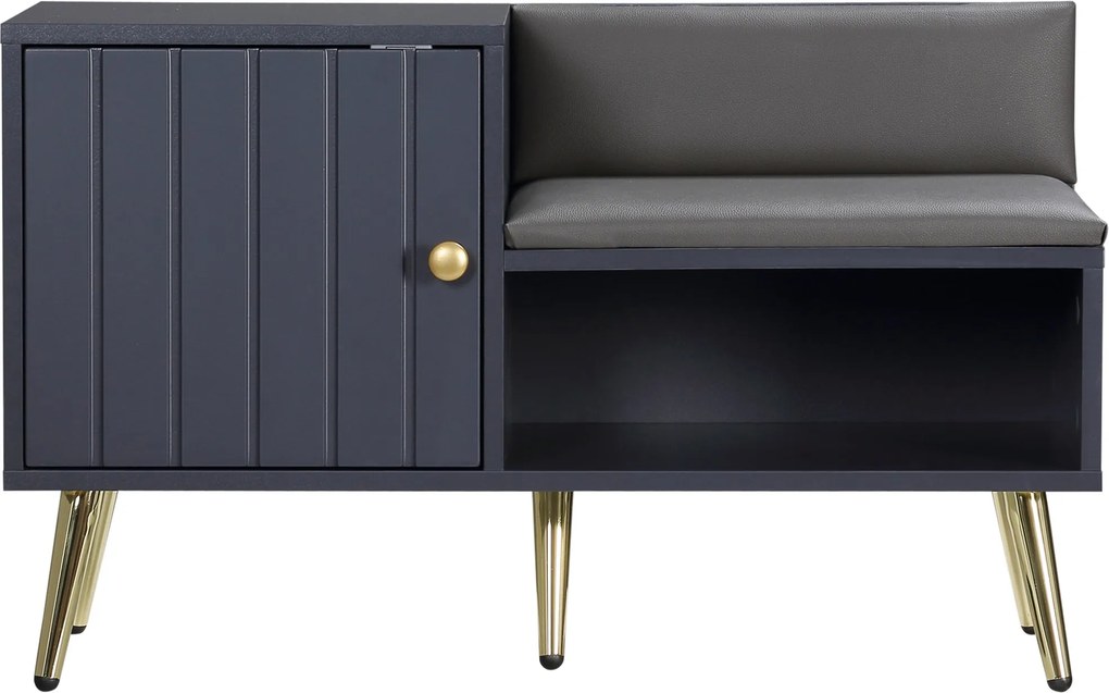 HOMCOM Šatní lavice Botník v art deco stylu, syntetický povrch, zlatá ocel, rozměry 80 x 33 x 49 cm, šedá