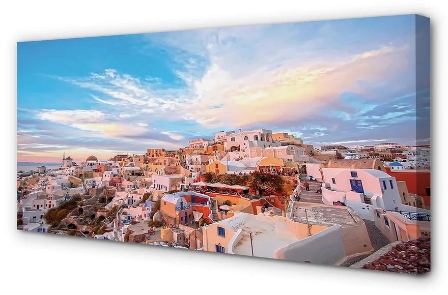Obrazy na plátně Řecko panorama města západu slunce 100x50 cm