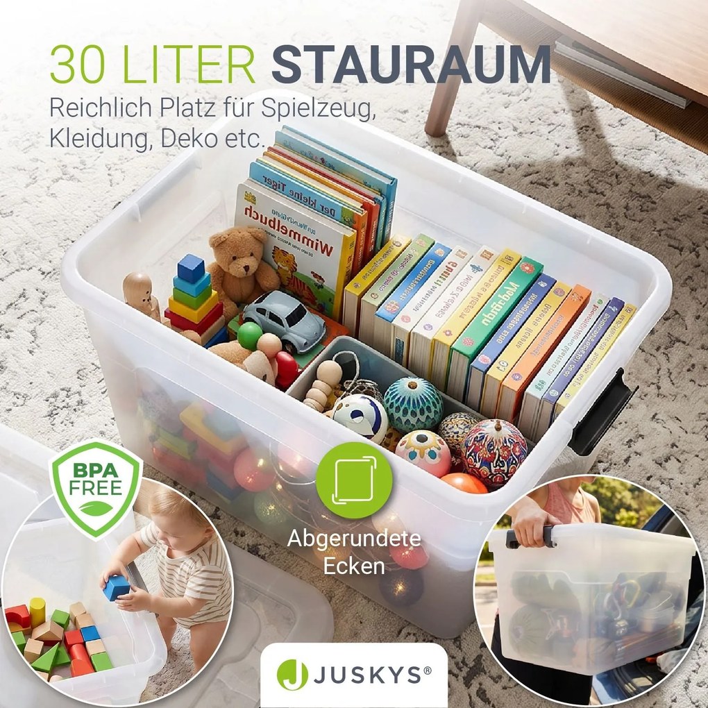 Juskys Plastové úložné boxy s víkem Velikost sady: 4 ks, Objem: 60 L