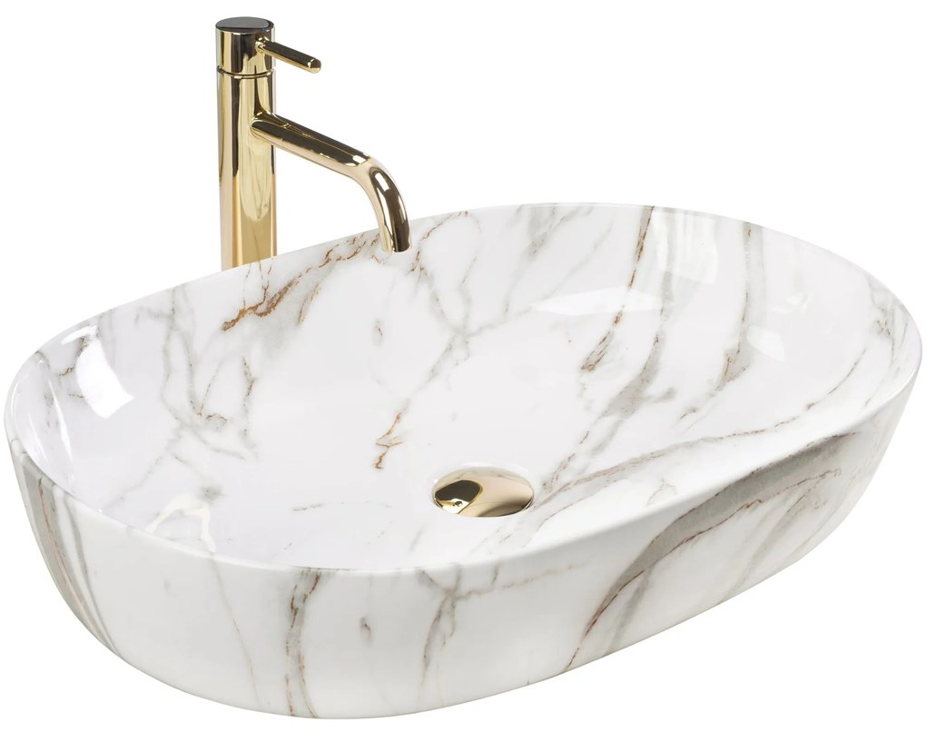 Rea Cleo Aiax, umyvadlo na desku 605x410x120 mm, bílá-imitace kamene Aiax, REA-U9656