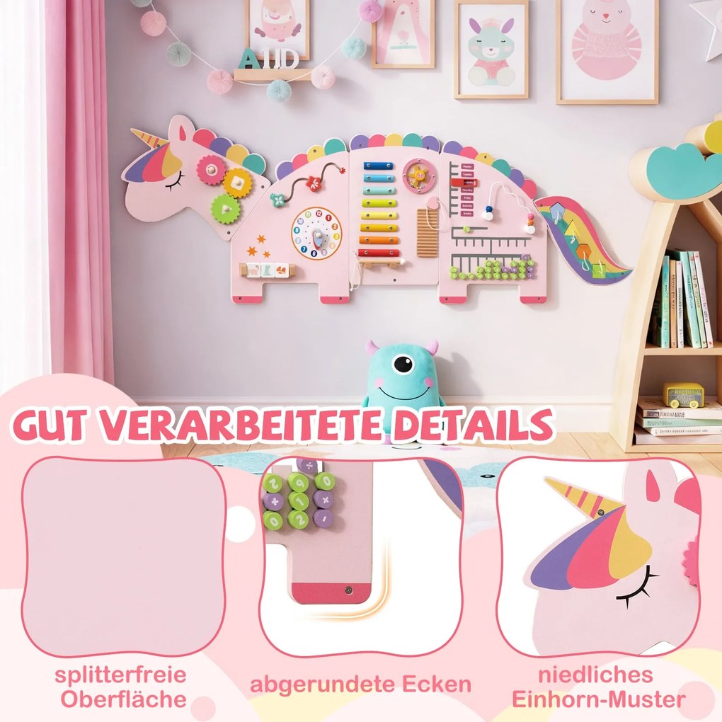 Costway 11 v 1 Unicorn Activity Wall pro raný vývoj Busy Board Panely
