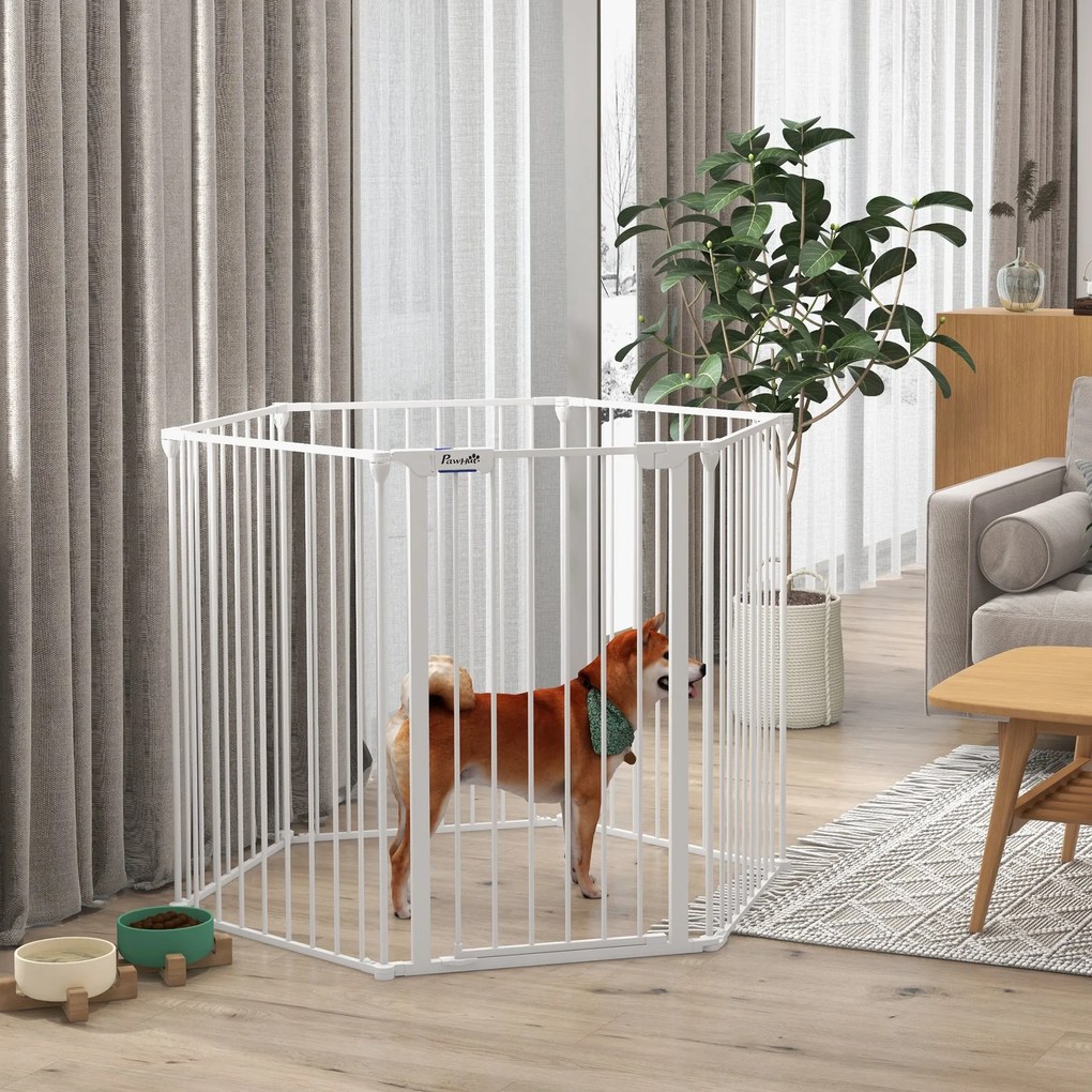 PawHut 2 v 1 ohrádka pro štěňata, zábrana se 6 panely, výběh pro štěňata, skládací výběh pro středně velká štěňata s uzavírací pomůckou