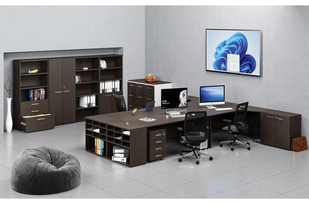 Ergonomický kancelářský pracovní stůl PRIMO WOOD, 1600 x 1200 mm, levý, wenge