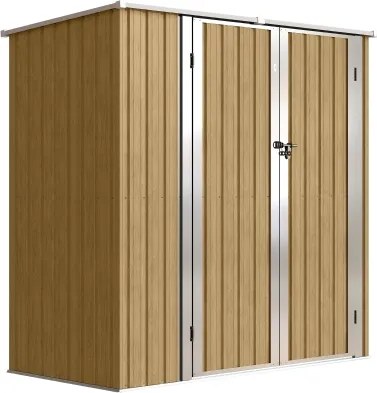 Outsunny kovová zahradní kůlna pro venkovní použití 1,37 m² 163x89x163 cm se šikmou střechou, dveře s pojistkou a rukavice, hnědá