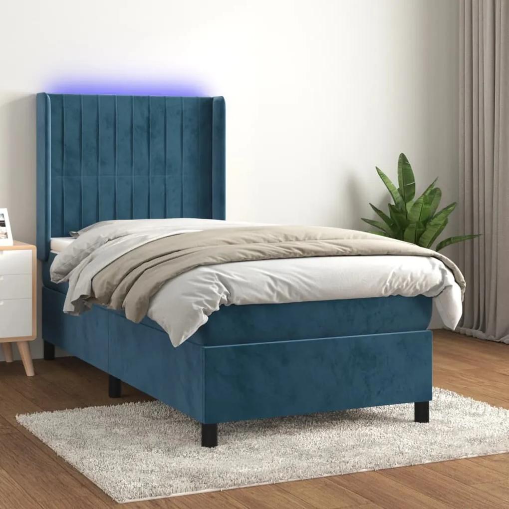 Box spring postel s matrací a LED tmavě modrá 90x190 cm samet,  3139659