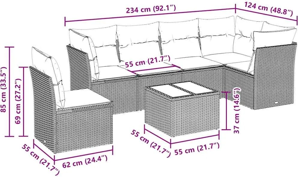 7dílná zahradní sedací souprava s poduškami černá polyratan 3249545