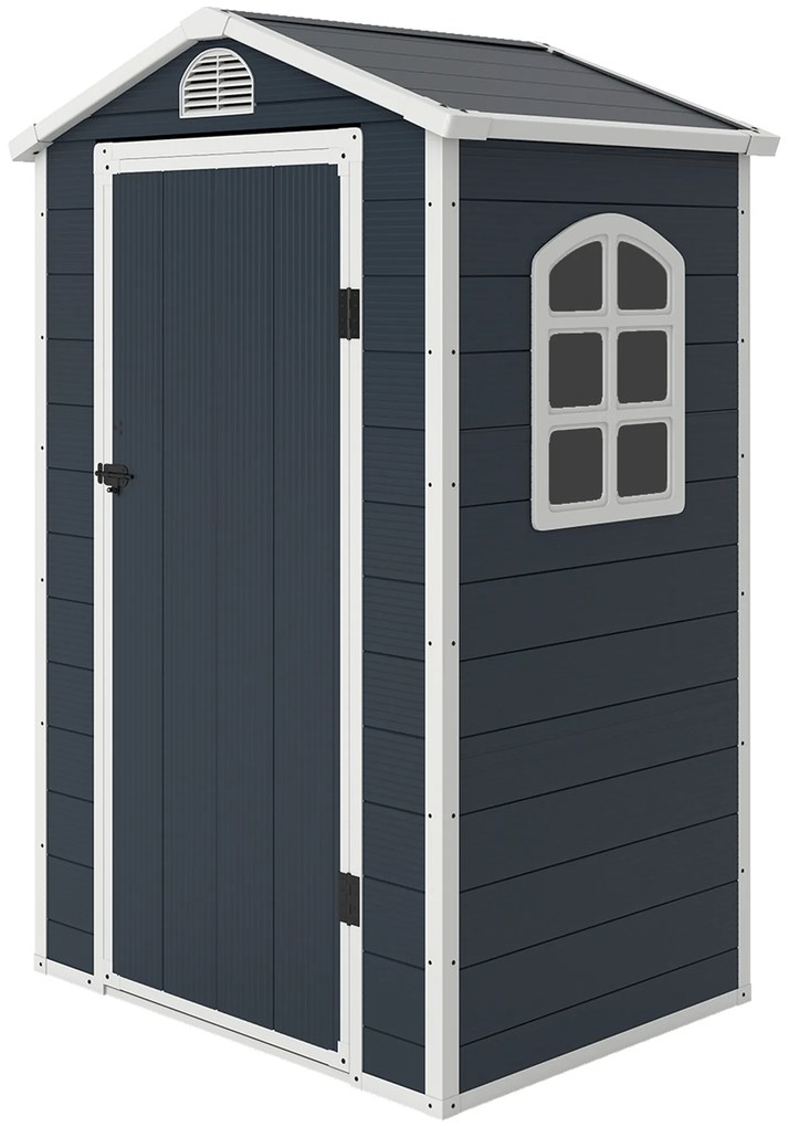 Outsunny zahradní kůlna na nářadí s větracím oknem jednoplášťová střecha kovová šedá 134 x 104 x 204 cm pro zahradu a venkovní použití