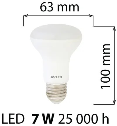 LED žárovka E27 McLED R63 7W (60W) teplá bílá (2700K), reflektor 120° ML-318.004.87.0