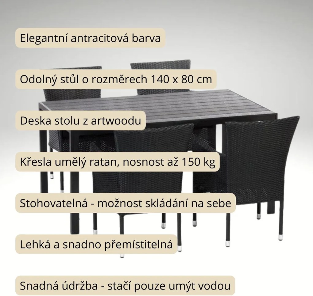 Vikio Zahradní jídelní set pro 4 osoby DT257-140 antracit