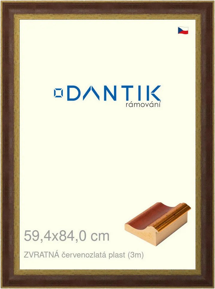 DANTIK rámeček 59,4x84 | ZVRATNÁ červenozlatá plast (Plexi Čiré)