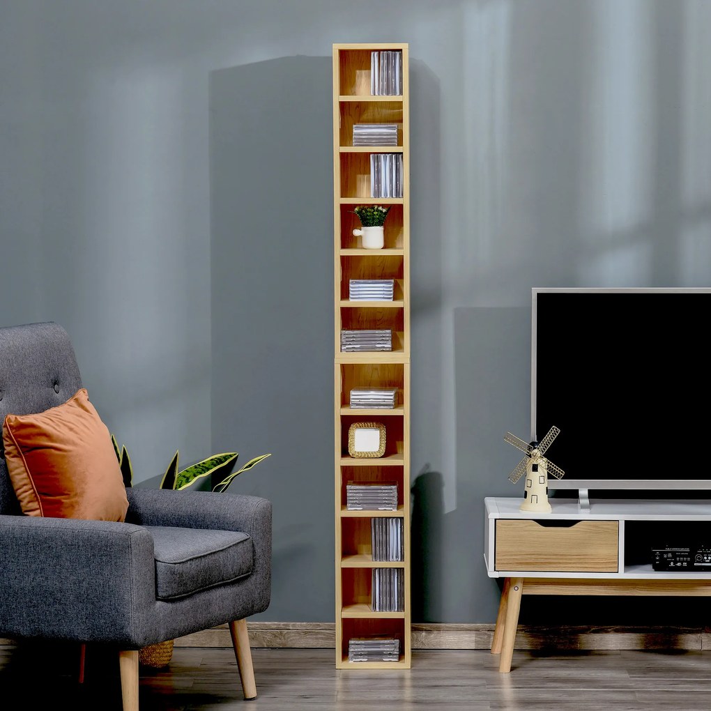 HOMCOM Sada 2 sloupových polic pro skladování CD-DVD, 6 + 6 oddílů, rozměry 21D x 19Š x 88V cm, maximální kapacita 160 CD, barva buku