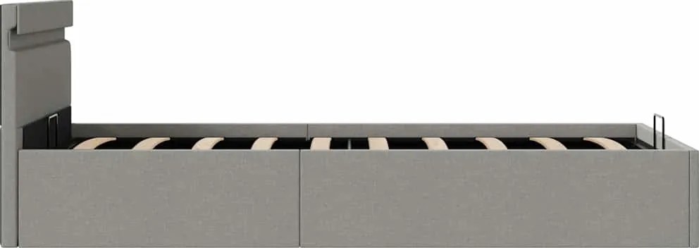 Rám postele úložný prostor LED světle šedý textil 100 x 200 cm 285607