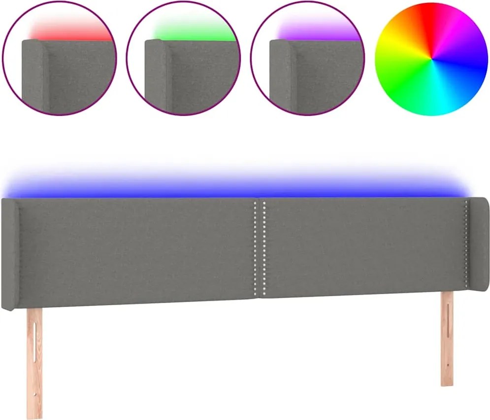 Čelo postele s LED tmavě šedé 183 x 16 x 78/88 cm textil 3123111