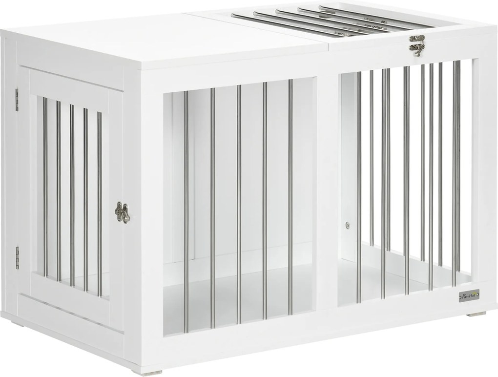 PawHut klec pro psy Klec pro střední psy 80 x 50 x 56,5 cm s dvířky a transportní funkcí v bílé barvě | Aosom.de