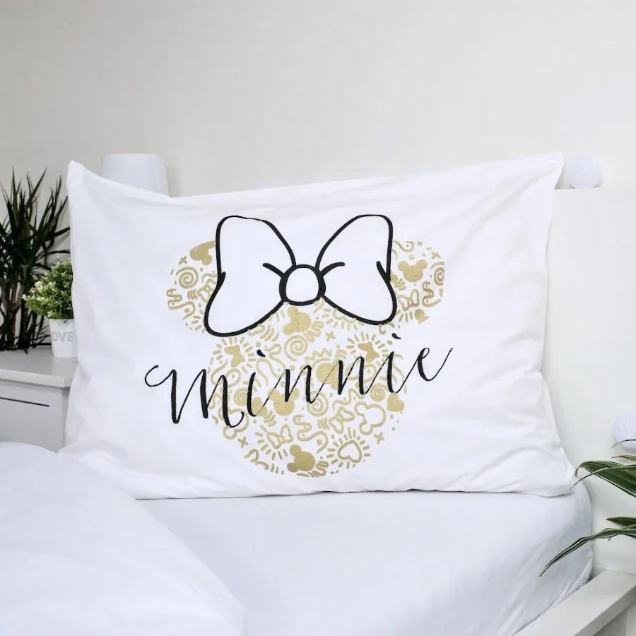Bavlněné ložní povlečení Minnie Mouse se zlatým potiskem - 100% bavlna - 70 x 90 cm + 140 x 200 cm