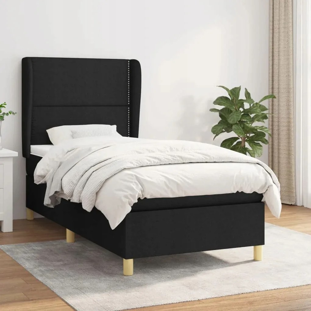 Box Spring Postel S Matrací Černá Textil Černá Hladké s hřebíky 90 x 200