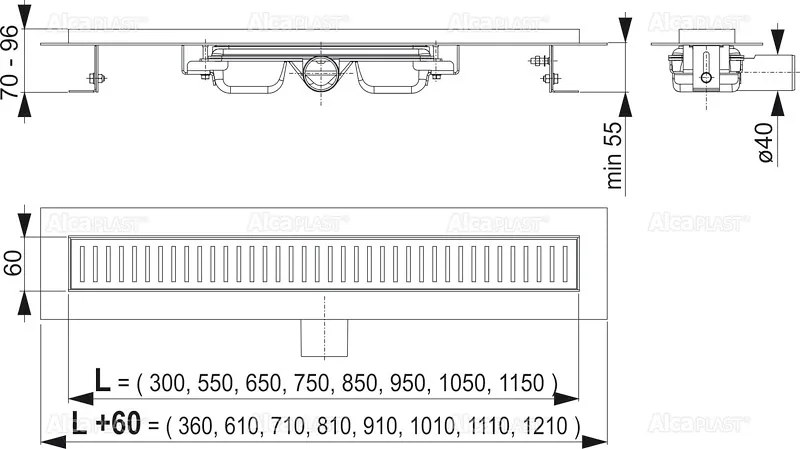 Alcaplast APZ101-300 Low liniový podlahový žlab