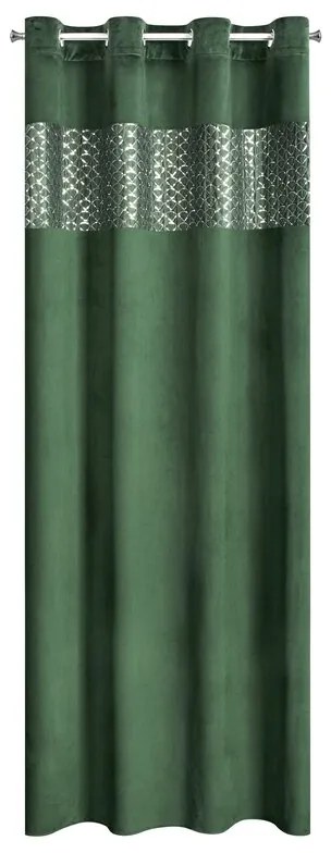 Tmavě zelený sametový závěs MARGOT na kroužcích s ozdobným lemem 140 x 250 cm