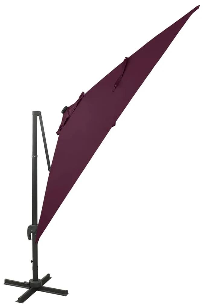 Konzolový slunečník s tyčí a LED světly bordó 300 cm,  312350