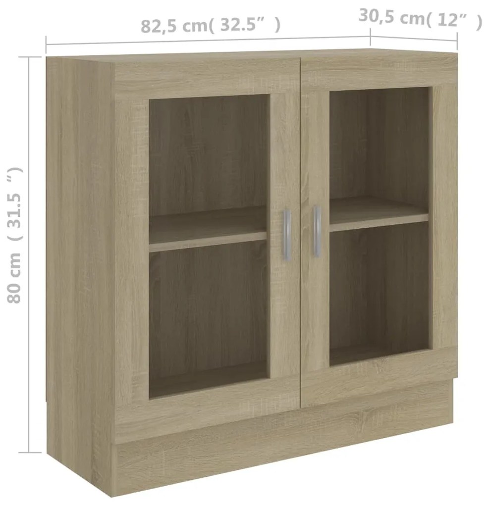 vidaXL Marketos Prosklená skříň dub sonoma 82,5 x 30,5 x 80 cm kompozitní dřevo