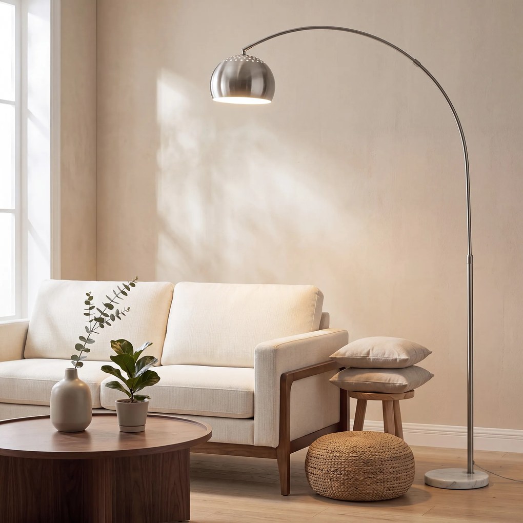 HOMCOM Stojací lampa, obloukový design s mramorovou základnou, 167 cm, stříbrná