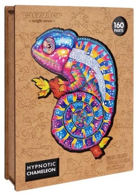 Puzzle dřevěné, barevné - Hypnotický chameleon