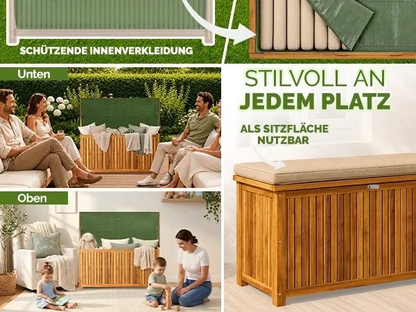 Zahradní úložný box z akáciového dřeva 115x50x59cm s vnitřní plachta odolné vůči počasí 205L