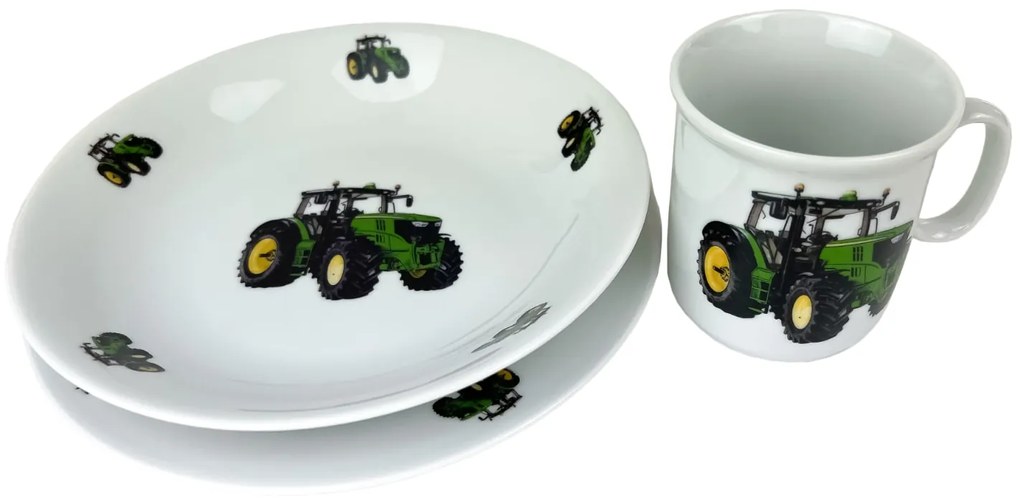 Český porcelán Dubí Traktor zelený dětská jídelní souprava 3 ks