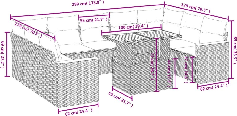 11dílná zahradní sedací souprava s poduškami černá polyratan 3273247