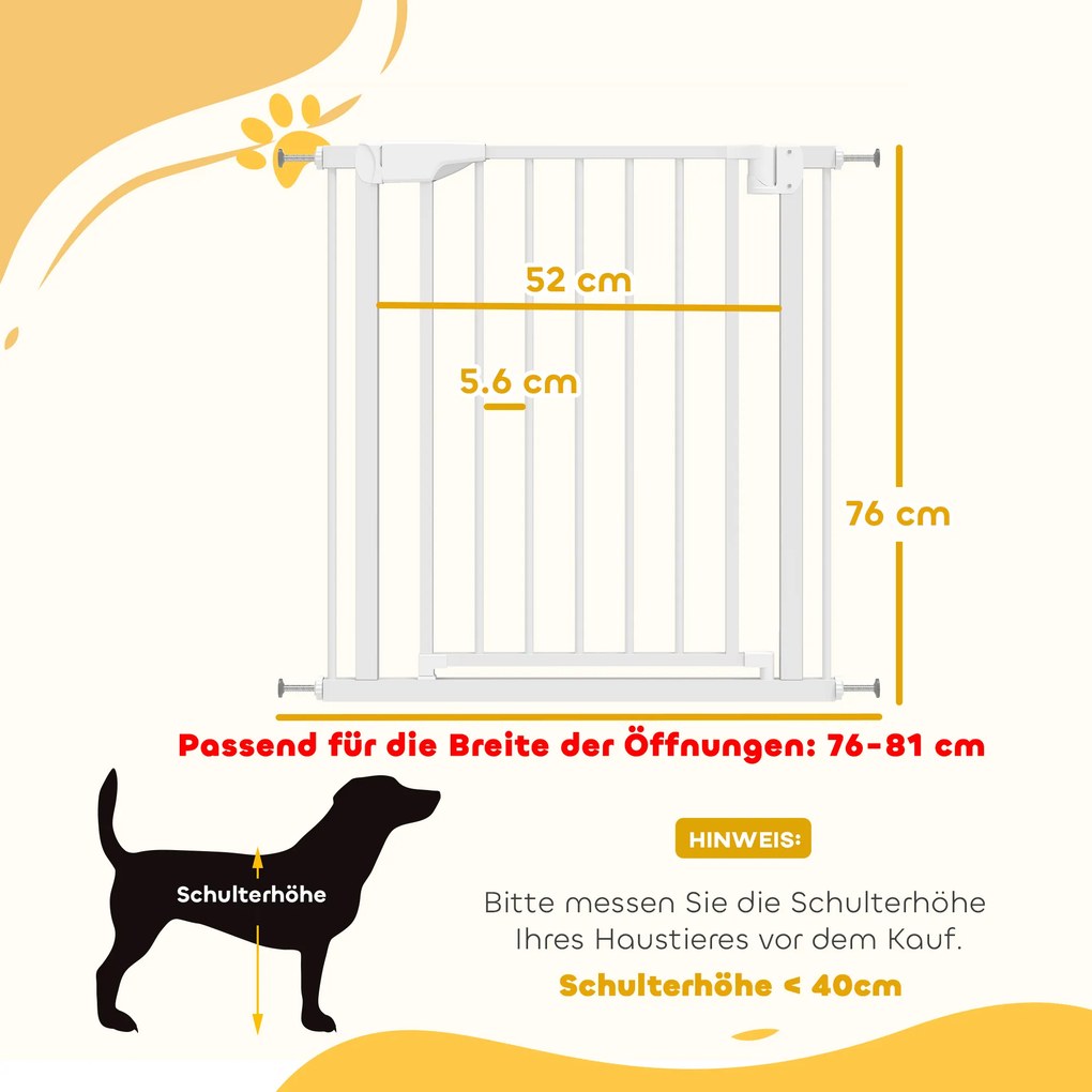 PawHut Schodišťová branka Bezpečnostní branka bez vrtání s automatickým zavíráním pro děti Kuchyňské schody 76-82 x 76 cm Bílá