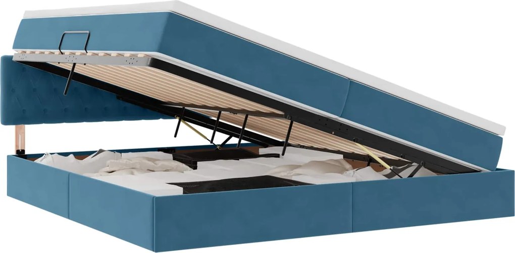 Postel s úložným prostorem Tmavě modrá 200 x 200 cm samet 3370843
