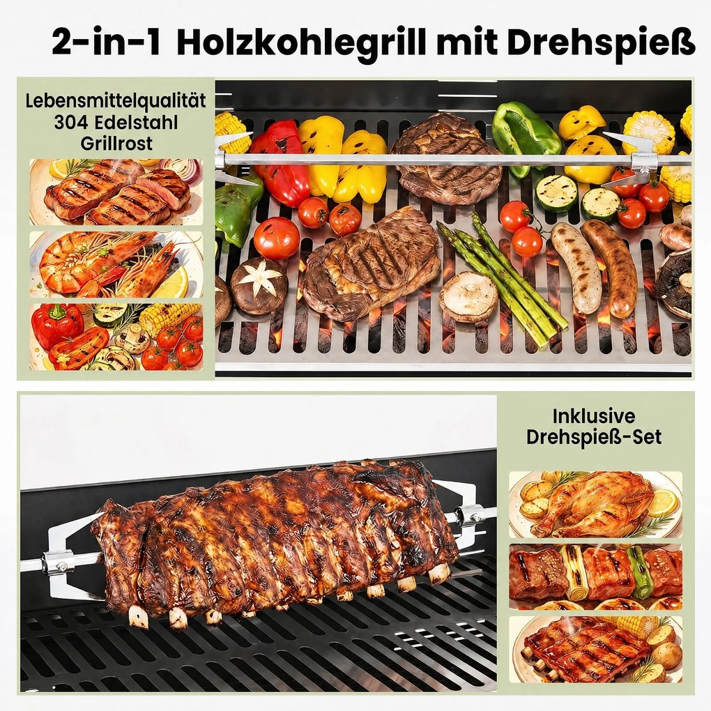 Costway Gril na dřevěné uhlí venkovní přenosný kempingový gril s integrovaným
