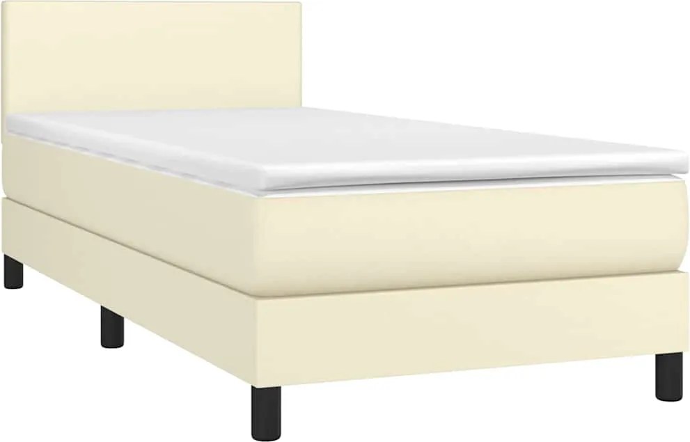 Box spring postel s matrací a LED krémová 100x200 cm umělá kůže 3134089