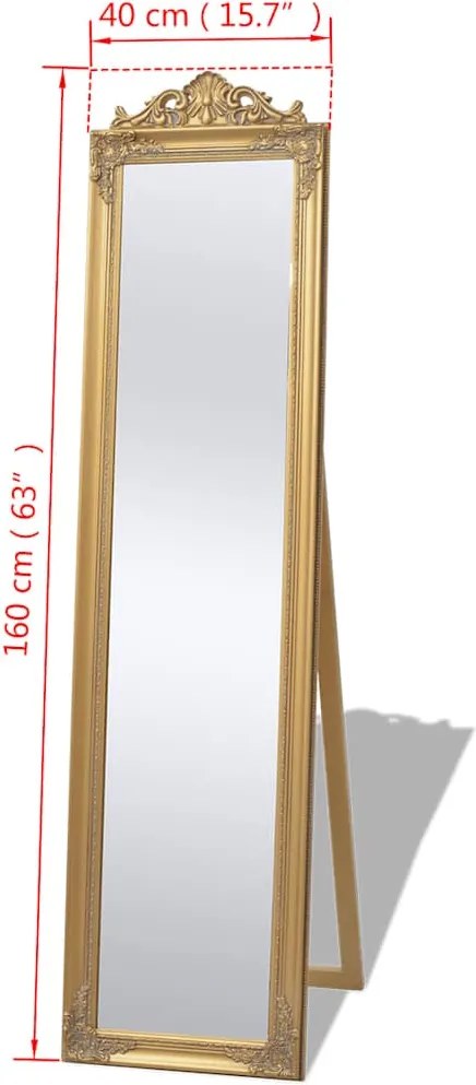 Volně stojící zrcadlo barokní styl 160 x 40 cm zlaté 243692