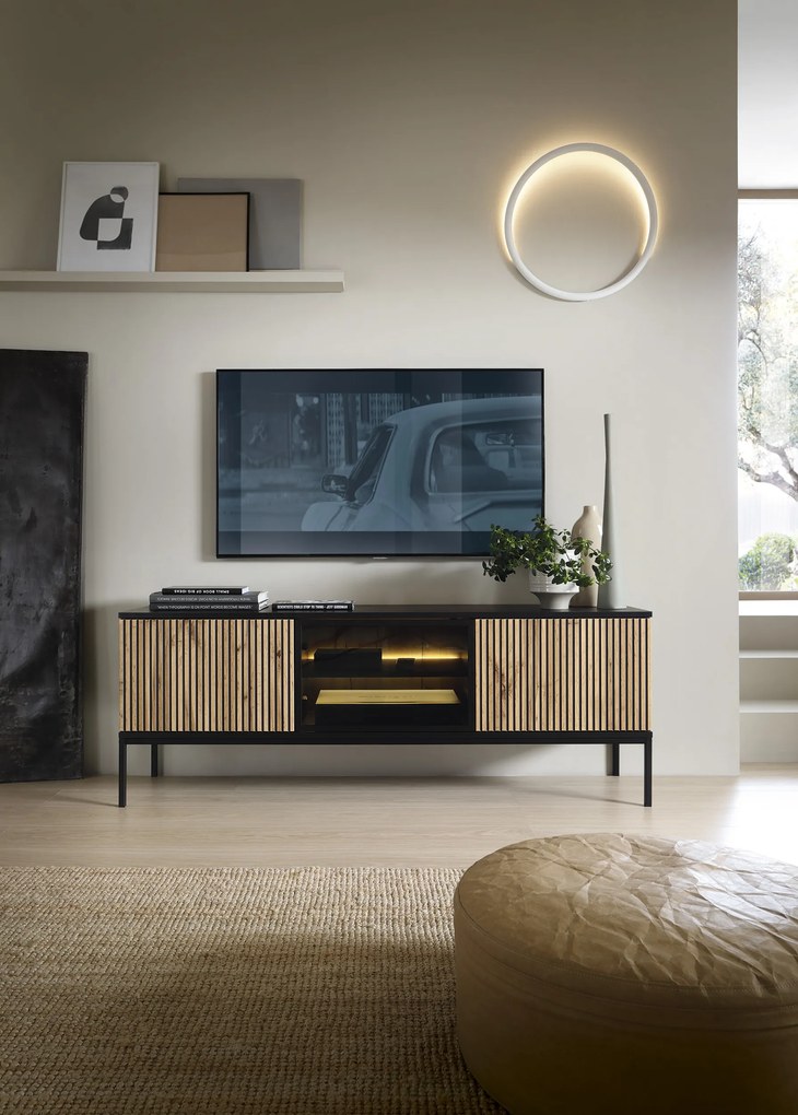 PSK Televizní skříňka SANTAL, Černá/Dub Votan 154 cm