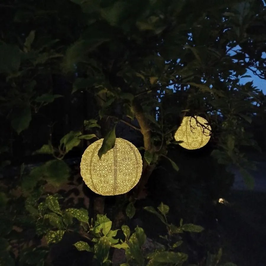 LED lampion solární bílý venkovní 30 cm, teple bílá, látkový papír