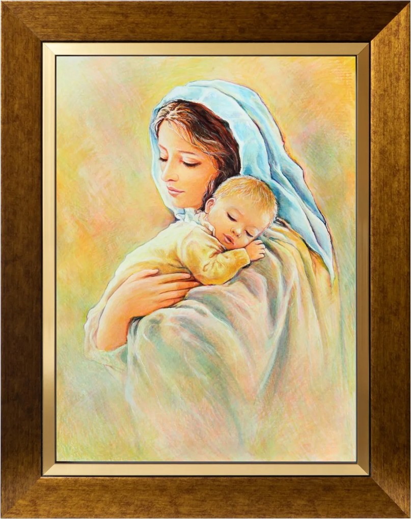 Matka Boží Sakrální Obraz Zlaté Plátno, Ozdobný Rám 30X40