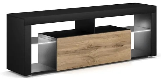 Moderní TV stolek Salko 3, černý/dub wotan + LED