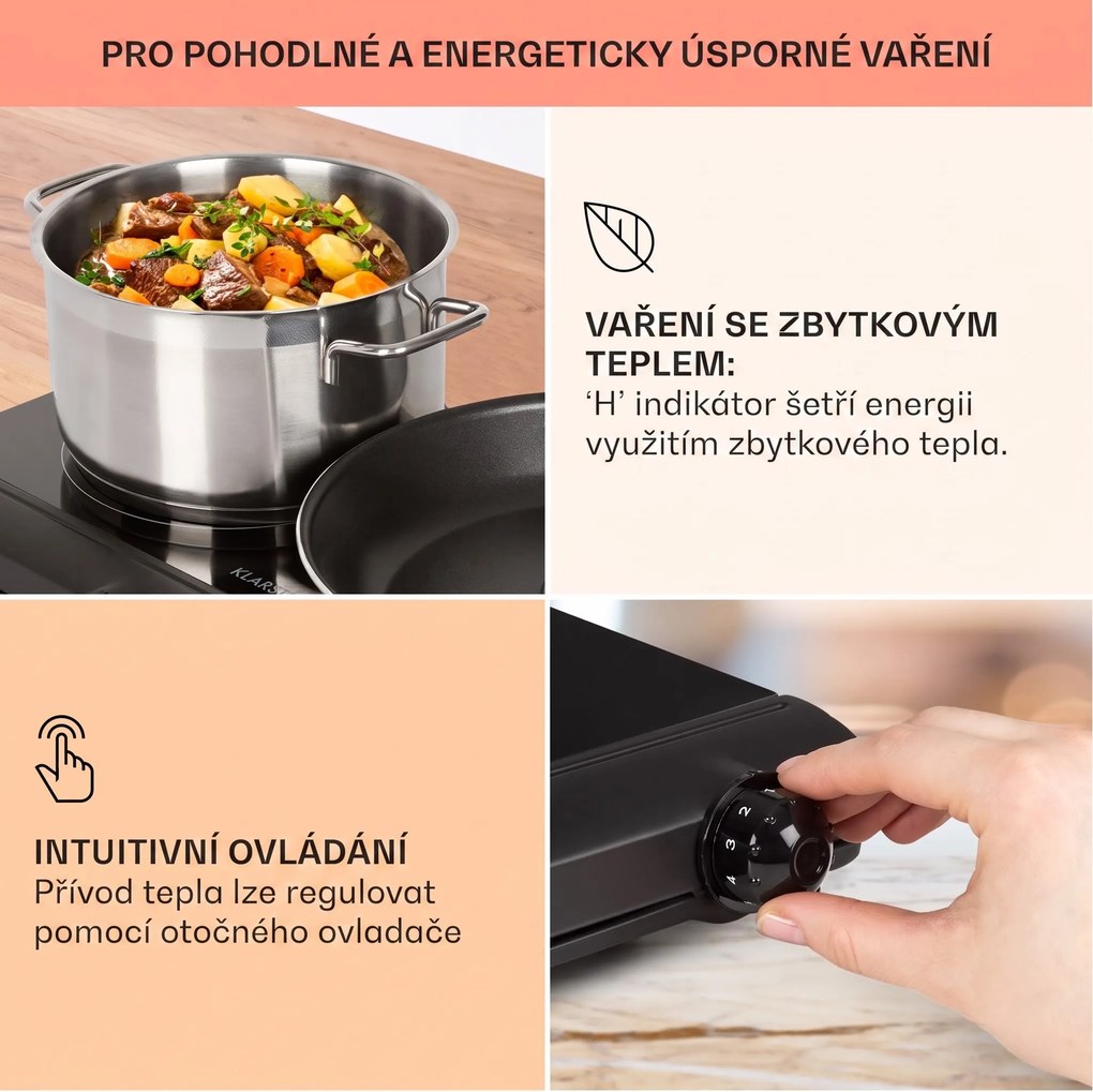 Klarstein Cookbuddy, sklokeramická varná deska, 2400 W, 2 zóny, 5 úrovní výkonu