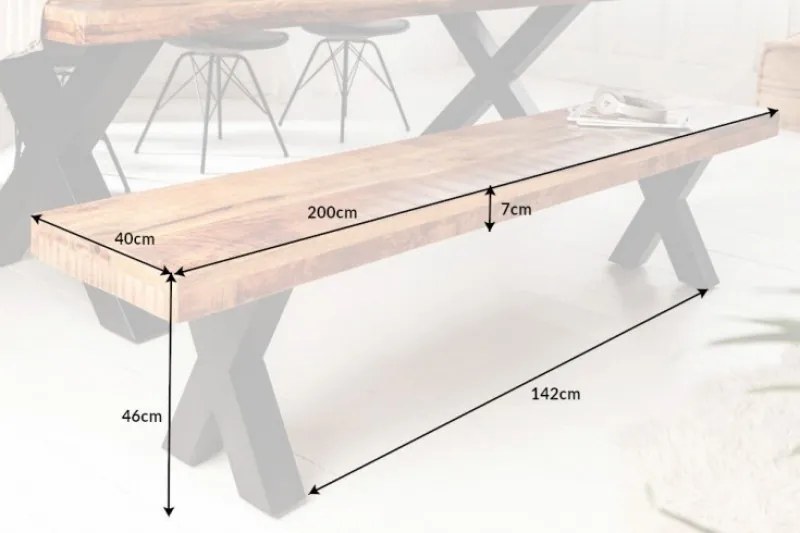 Noble Home Přírodní jídelní lavice Iron Craft 200 cm