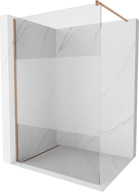 Mexen Kioto, sprchová zástěna Walk-In 90 x 200 cm, 8mm čiré sklo-námraza, měděný matný profil, 800-090-101-65-35