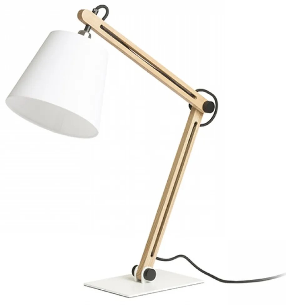 Rendl R14031 stolní lampa NIZZA, polycotton, bílá/dřevo, E14, 57cm